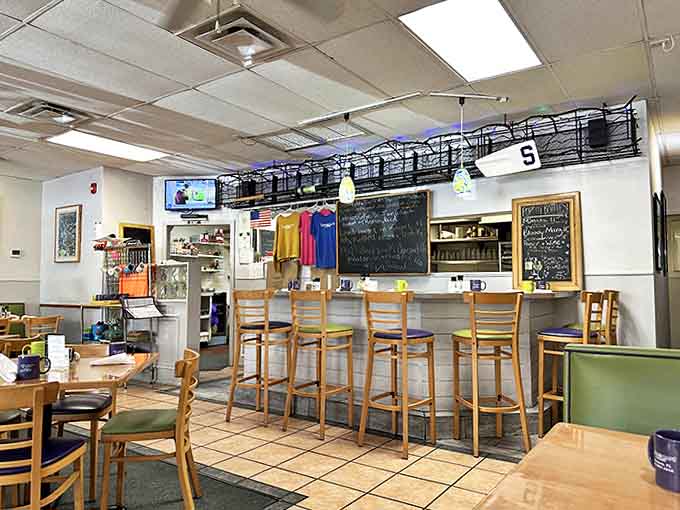 Simple wooden chairs and tiled floors create an unpretentious backdrop where the food becomes the undisputed star of the show.