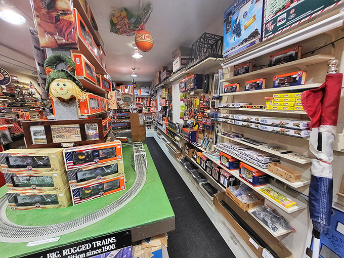 Narrow aisles packed with railroad treasures &ndash; this shop section is merely the gateway to the wonderland beyond.
