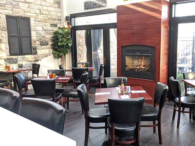 Inside, the perfect marriage of cozy and elegant – where a crackling fireplace meets modern comfort, making "just one more bite" all too tempting.