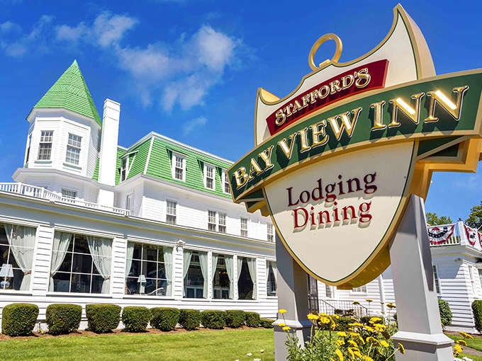The sign promises lodging and dining, but what it doesn't mention is the complimentary time travel to a more civilized era.