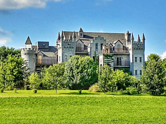 The white stone walls and multiple towers give this Harvard castle an authentic medieval look that photographs can't quite capture.