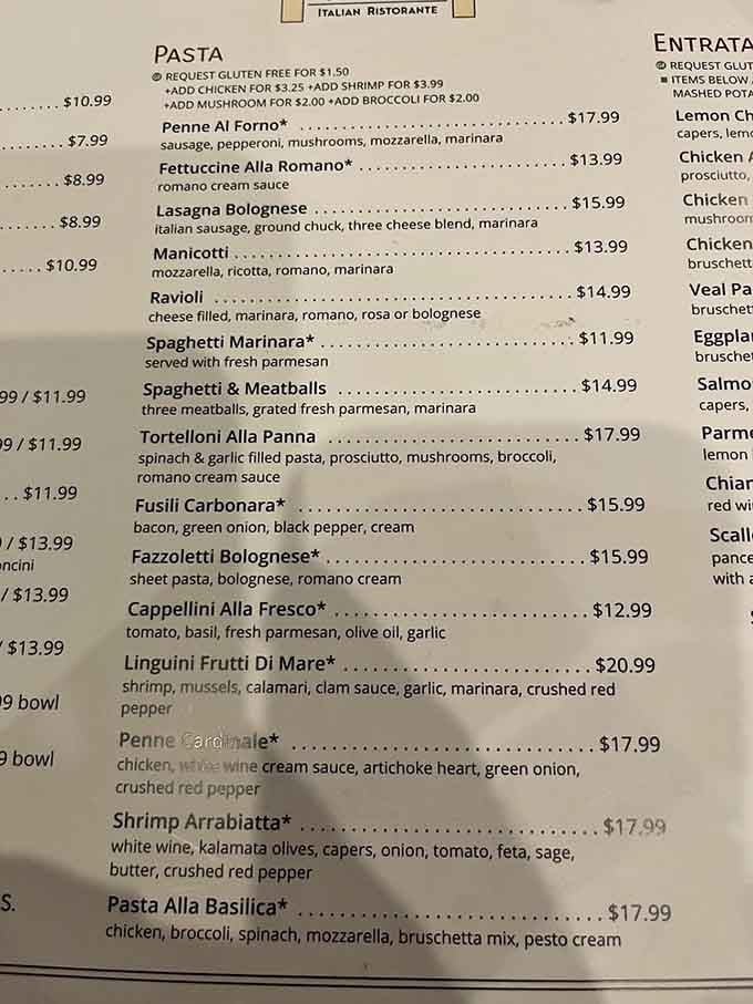 This menu reads like a greatest hits album of Italian cuisine, with options that'll make decision-making delightfully difficult.