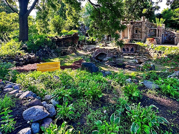 Every angle reveals new architectural details in the stonework, making you wonder how many years of weekends went into creating something this deliberately whimsical and precisely constructed.