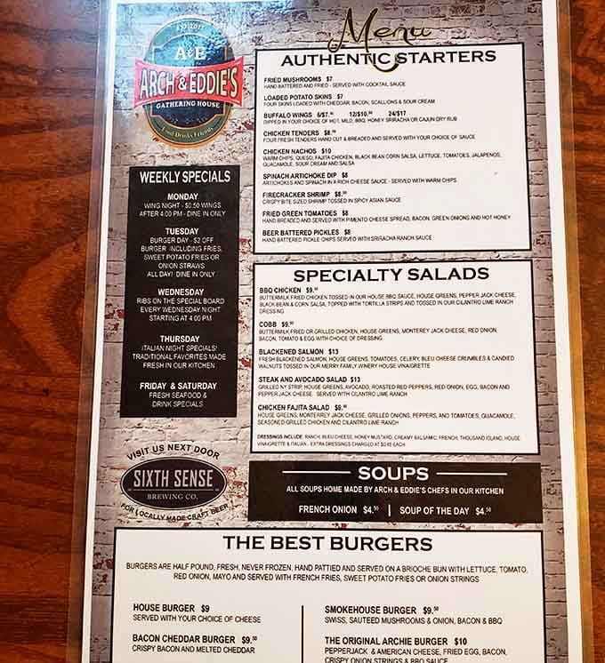 The menu board showcases an impressive array of burgers, salads, and specialties that'll make decision-making deliciously difficult.