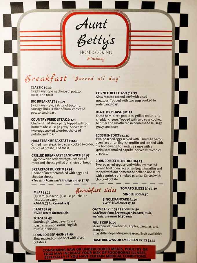 This menu reads like a love letter to breakfast, offering everything from classic eggs to country fried steak without any pretentious nonsense.