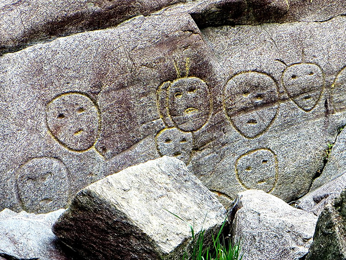 Ancient faces peer from stone &ndash; the mysterious Bellows Falls petroglyphs offer a silent connection to indigenous history along the Connecticut River.