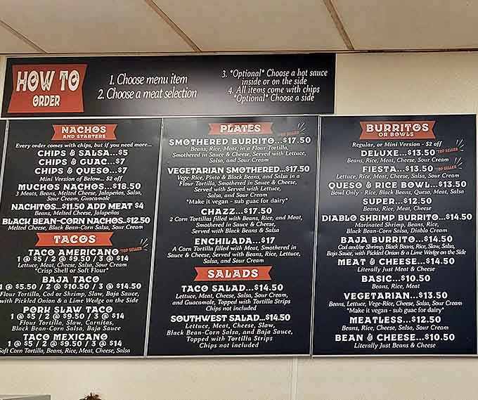 This menu board is your roadmap to flavor town, choose wisely or just get everything.