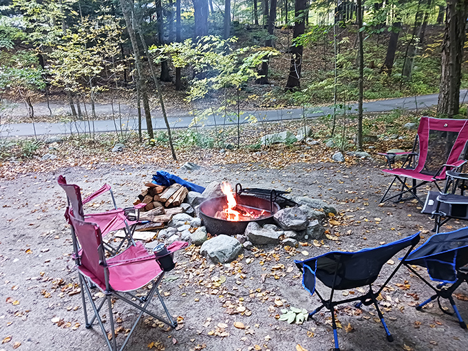 Camping nirvana achieved! This rustic site offers front-row seats to nature's evening show, complete with crackling soundtrack and starry ceiling.