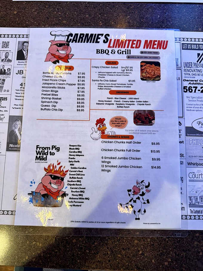 From "Pig Wild to Mild," Carmie's menu reads like a love letter to smoked meat enthusiasts, promising flavor adventures for every palate.