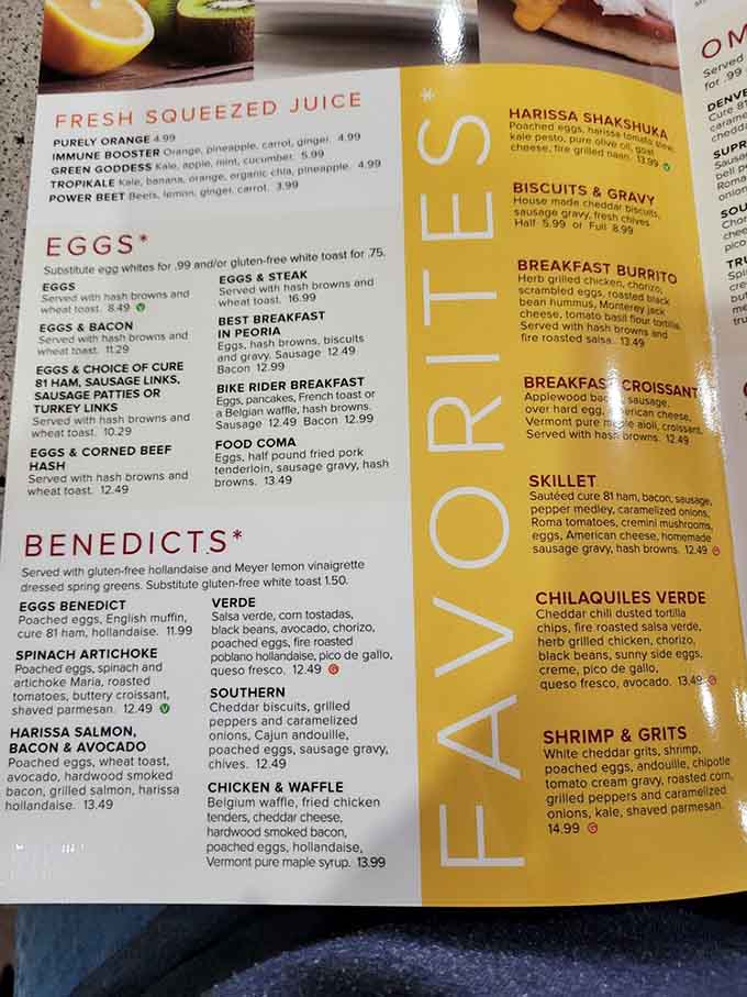 This menu reads like a greatest hits album of breakfast classics, with options for every craving and appetite.