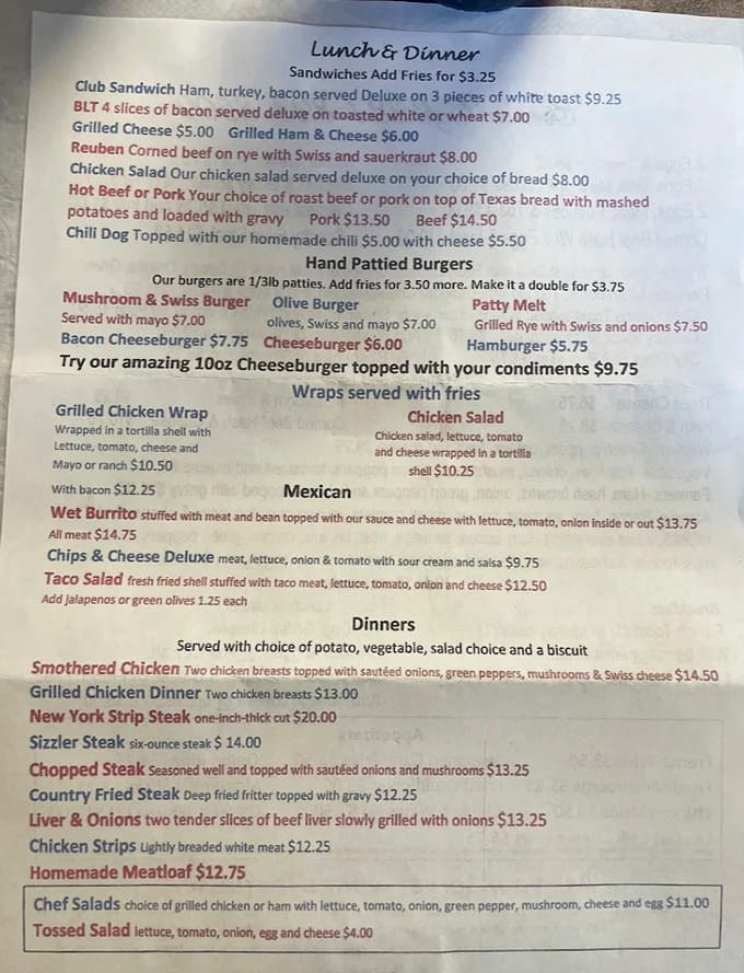 This isn't just a menu &ndash; it's a roadmap to comfort food nirvana, with hand-pattied burgers and hot beef sandwiches calling your name.