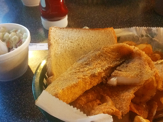 Golden-brown perfection on a plate &ndash; the cornmeal-crusted fish at Crazy Joe's achieves that mythical balance of crispy exterior and flaky, tender interior.