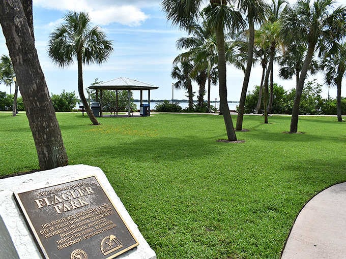 Flagler Park offers waterfront tranquility where palm trees sway to nature's rhythm and stress seems to evaporate in the coastal breeze.