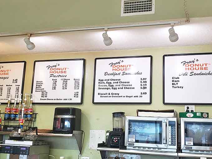 The menu board tells a delicious story &ndash; from classic glazed donuts to breakfast sandwiches that could make a cardiologist weep. Decisions, decisions!