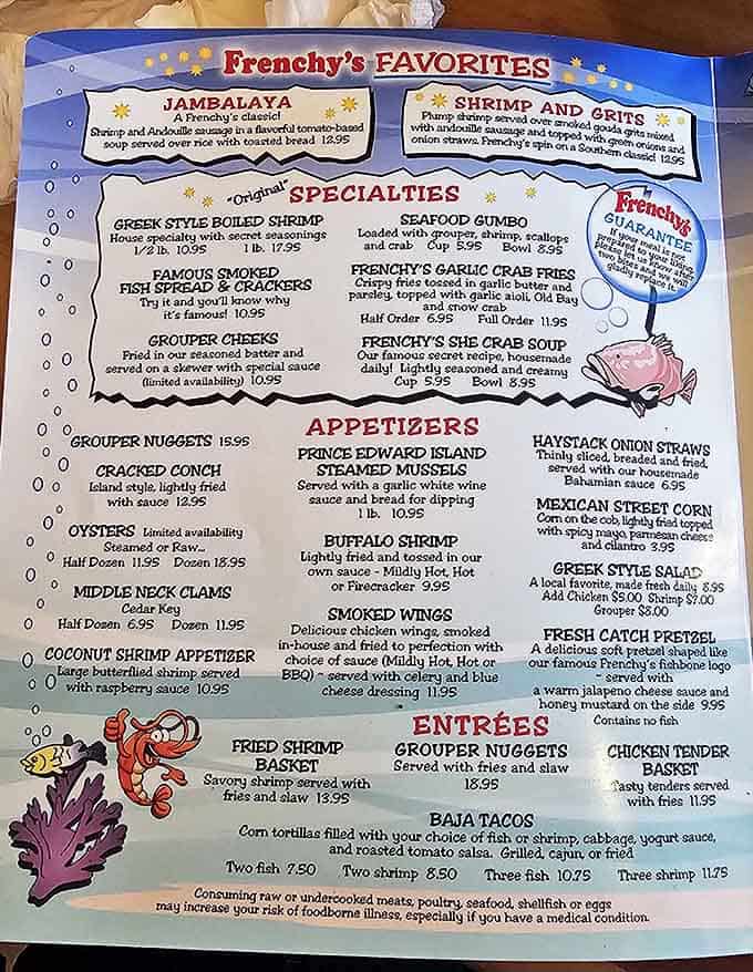 The menu reads like a love letter to Gulf seafood, with the famous grouper preparations taking center stage among coastal classics.