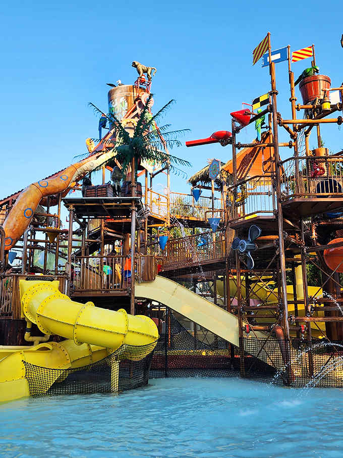 This nautical-themed water playground looks like a pirate ship collided with an amusement park, creating the perfect storm of fun.