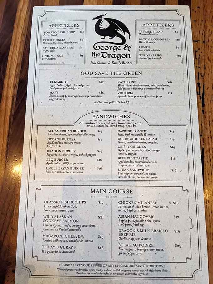This menu reads like a greatest hits album, with everything from curry to Key Lime Pie making the cut.