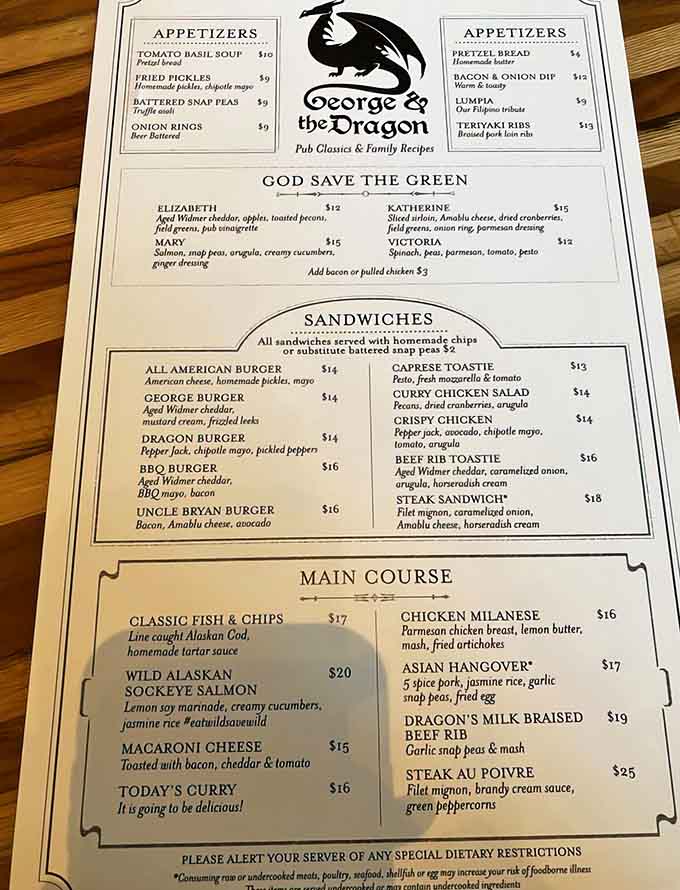 When a menu features both "God Save the Green" and dragons, you know you're in for an interesting culinary adventure.