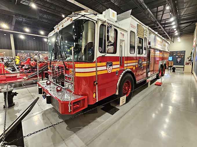This modern fire engine looks ready to roll out at a moment's notice, complete with all the bells and whistles that today's firefighters depend on.