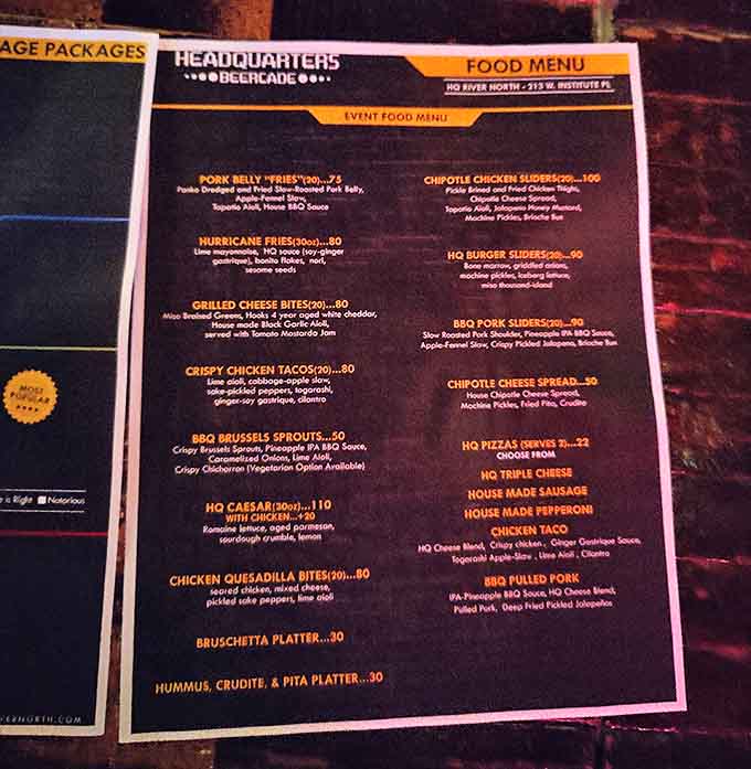 The menu promises comfort food with creative twists, perfect fuel for your upcoming battle against digital aliens and pixelated opponents.