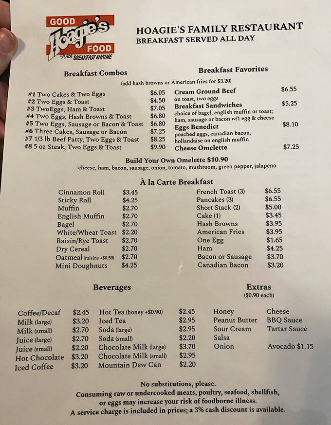 Breakfast combos that could fuel a lumberjack &ndash; from classic two-eggs-and-toast to the legendary third-pound beef patty breakfast that demands a nap afterward.