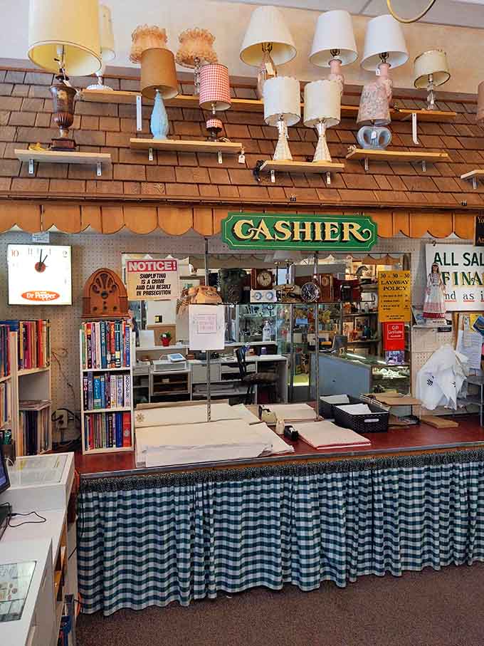 Even the checkout counter celebrates vintage charm, where your purchases come with stories and that satisfying feeling of discovery.