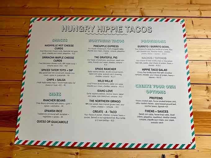 The menu board displays creative options with names that'll make you smile before you even taste the food.