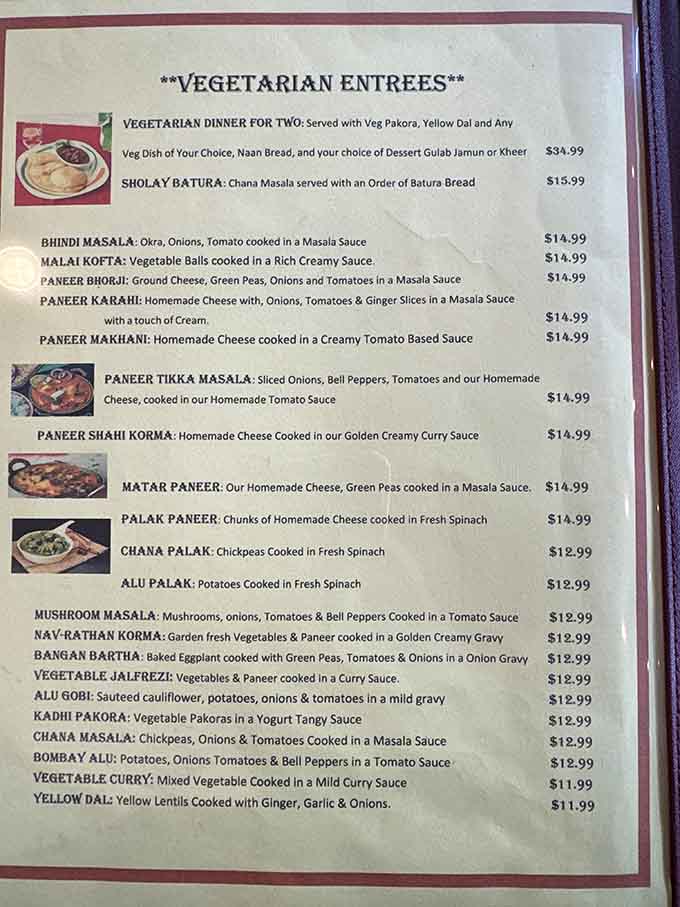 This extensive vegetarian menu proves that meatless dishes can be just as exciting and flavorful as any tandoori chicken you've ever tasted.