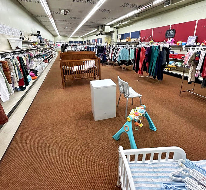 The spacious interior invites hours of browsing, with children's furniture ready for new adventures in someone's nursery.