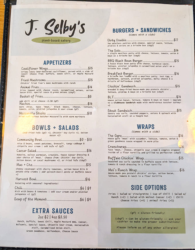 This menu reads like a love letter to comfort food, reimagined through a plant-based lens that makes everything sound irresistible.