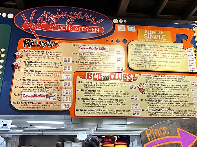 The wall of possibilities! Katzinger's menu board presents a dizzying array of sandwich combinations that might require reading glasses and several minutes of contemplation.