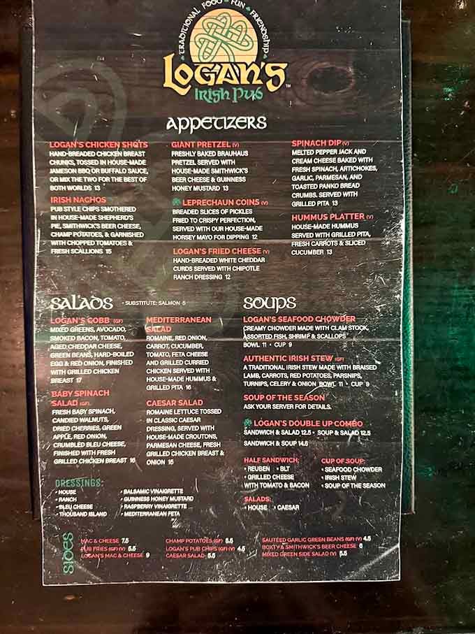 When a menu features both Leprechaun Coins and Authentic Irish Stew, you know you're in for a proper pub experience with personality.