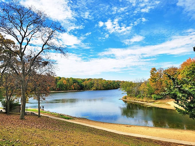 Autumn transforms the shoreline into a painter's palette, where trees compete to see which can wear the most spectacular fall fashion.