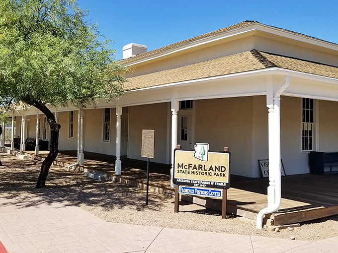 McFarland State Historic Park's adobe walls have worn many hats: courthouse, hospital, and governor's home, now preserving Florence's colorful past.
