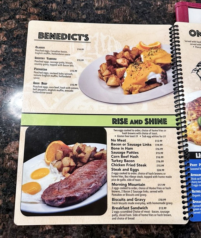 The Benedict section alone could convert breakfast skeptics into morning people – each variation promising hollandaise heaven on an English muffin throne.