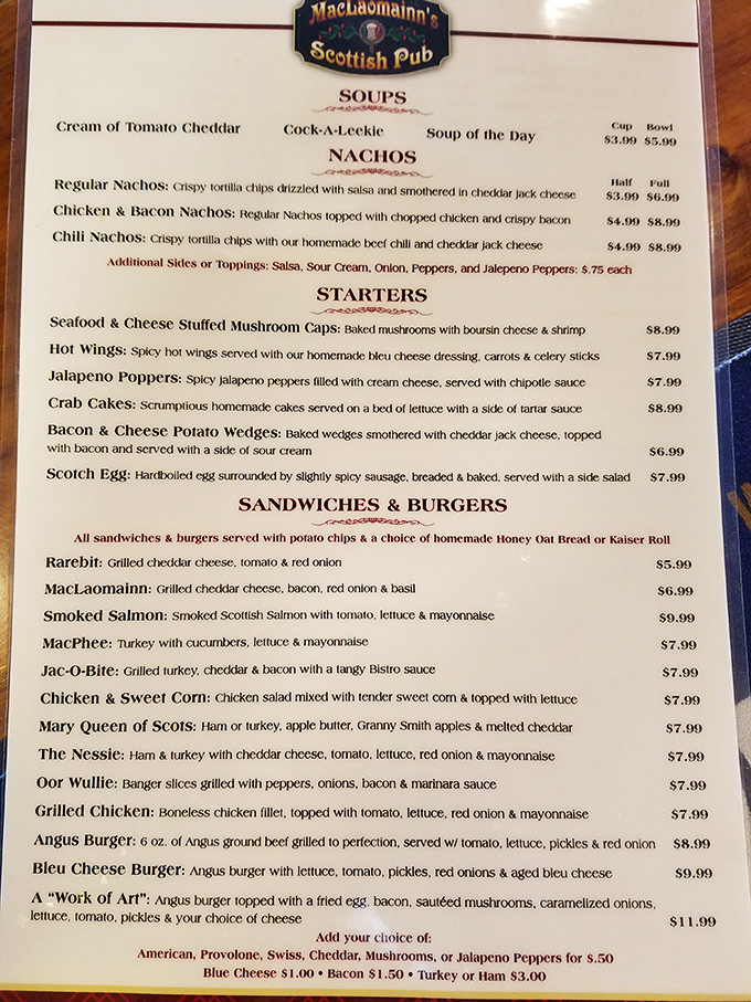 The menu showcases traditional Scottish fare alongside pub favorites &ndash; each dish crafted with attention to authentic flavors and techniques.