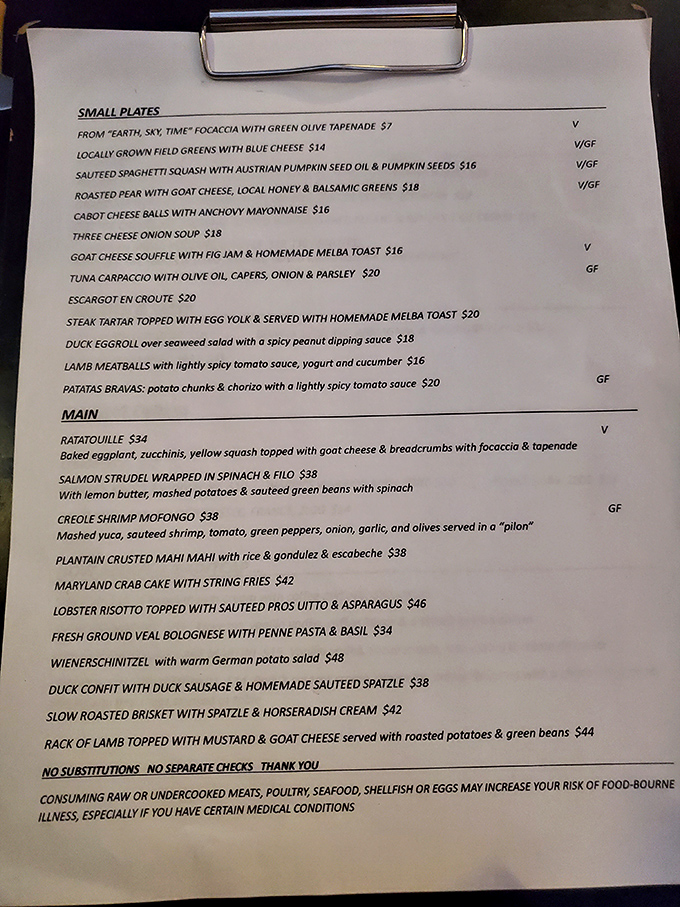 The menu reads like a global culinary adventure, with each dish promising a journey of flavors that somehow feels perfectly at home in Vermont.