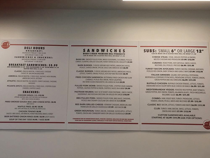 The menu board reveals a sandwich lover's paradise &ndash; straightforward offerings that deliver extraordinary flavor without fancy culinary jargon.