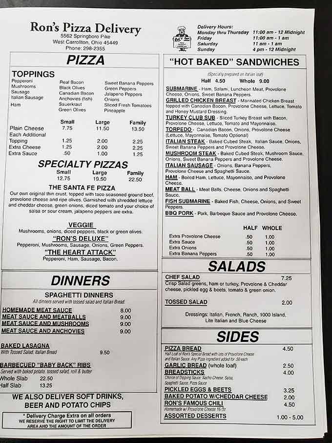 Like a treasure map where X marks every spot, Ron's menu promises delicious discoveries whether you're craving pizza or hot sandwiches.