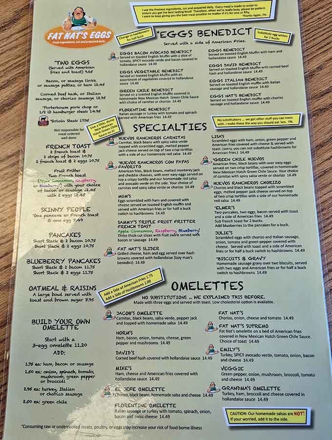 Menu: A breakfast manifesto that reads like poetry &ndash; "No Substitutions" isn't stubbornness, it's confidence in culinary perfection.