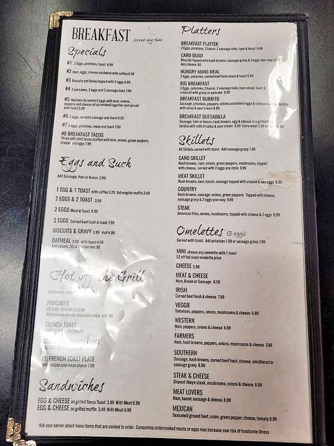 The breakfast menu reads like a love letter to morning classics &ndash; no fancy descriptions needed when the food speaks this eloquently.