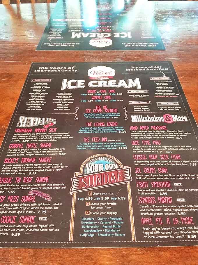 The menu board tempts visitors with creations like "The Licking Legend" and "Buckeye Brownie Sundae" &ndash; decisions that require serious contemplation.