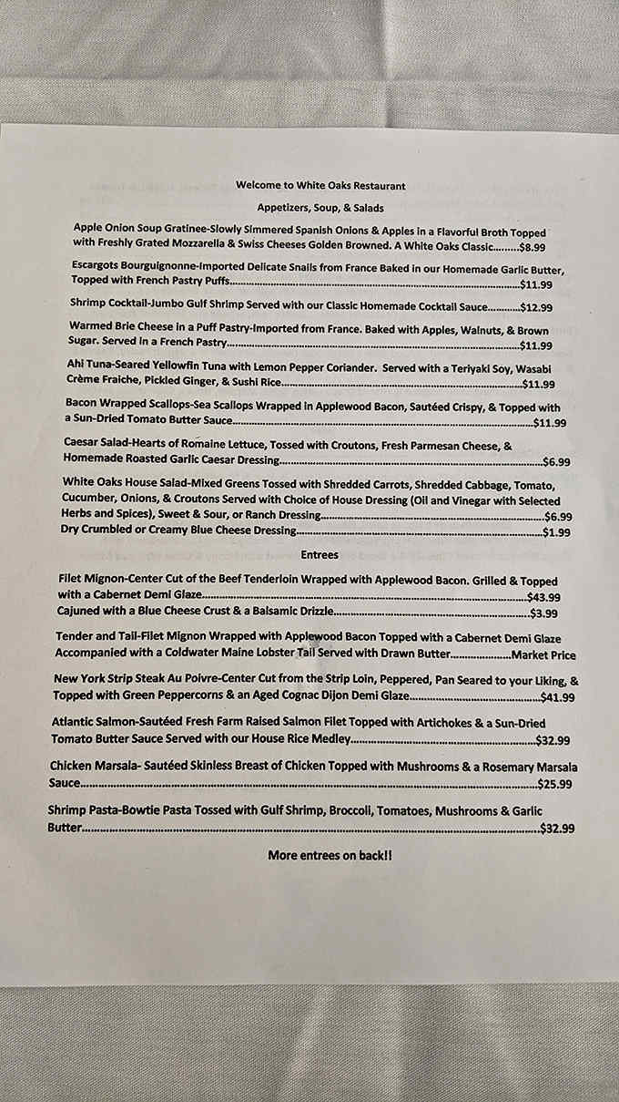 The menu reads like a love letter to classic American cuisine, with French influences making guest appearances throughout. Each description promises a flavor journey worth taking.