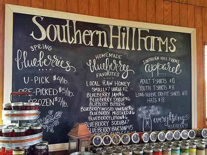 A chalkboard menu that makes decisions nearly impossible &ndash; blueberry butter or blueberry syrup? The correct answer is clearly "both."