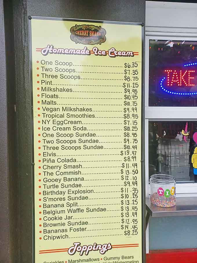 The menu reads like a sugar-fueled fever dream. Each item promises a dessert adventure that your diet plan definitely didn't approve.