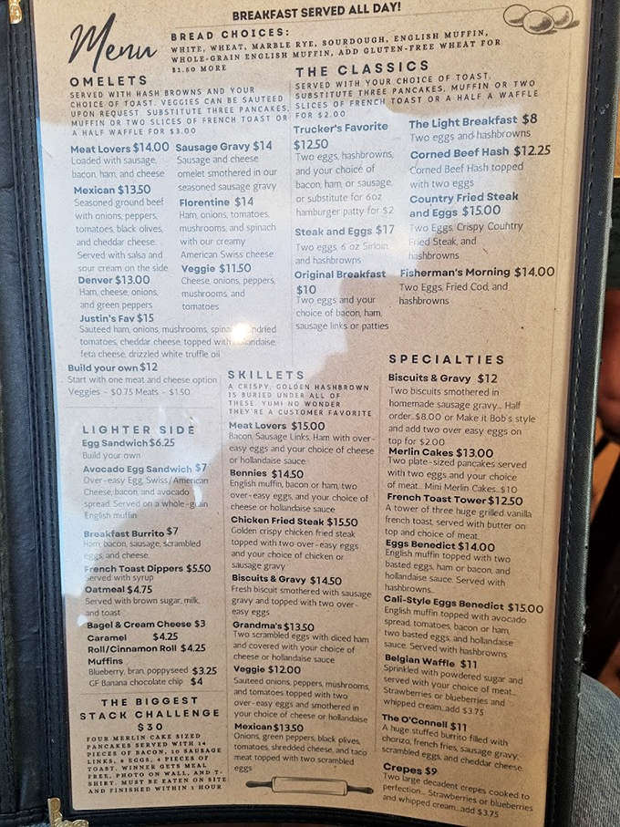 The legendary menu at Merlin's reads like a love letter to breakfast classics, with options that'll make your stomach growl in anticipation.