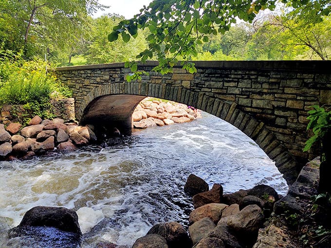 This charming stone bridge has watched countless visitors cross over Minnehaha Creek, standing strong through Minnesota seasons like a reliable old friend.