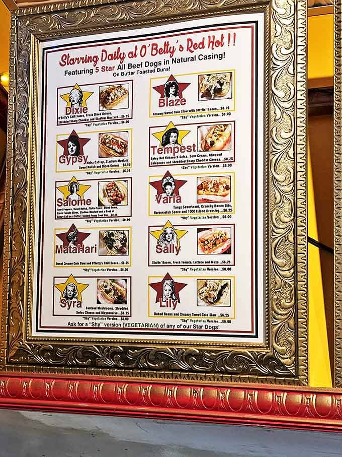 The star-studded menu reads like a burlesque playbill, with each signature dog named after famous performers &ndash; from the spicy "Tempest" to the classic "Sally."