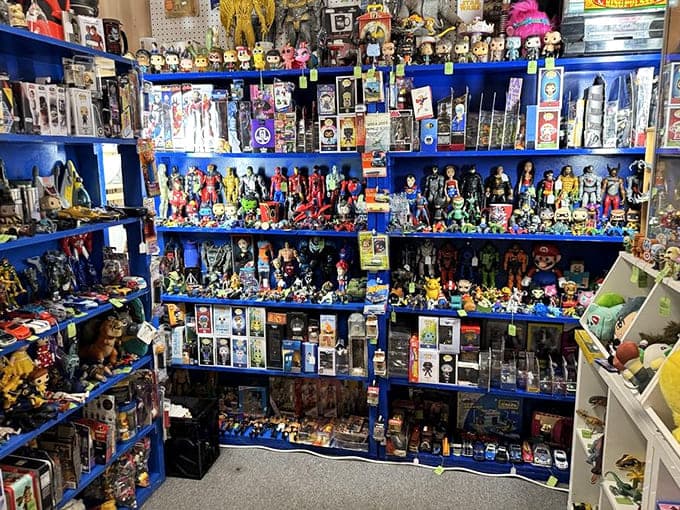 Toys: Action figures standing at attention like tiny plastic sentinels of childhood, preserving decades of playtime memories.