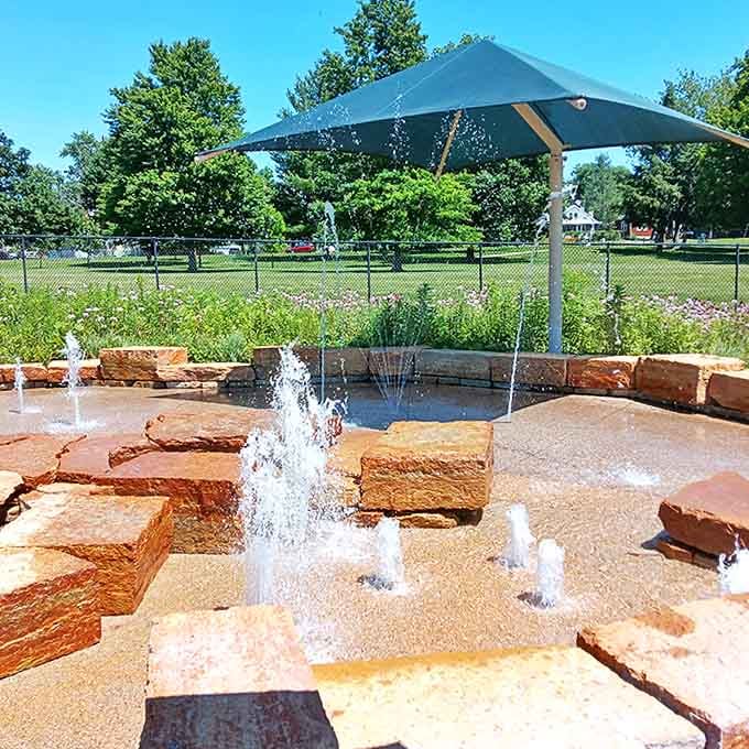 The splash pad area proves that sometimes the simplest pleasures create the biggest smiles and the wettest kids.